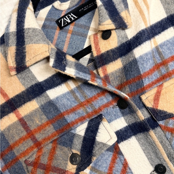 Zara | Jackets & Coats | Zara Womens Checkered Utility Jacket Navy ...